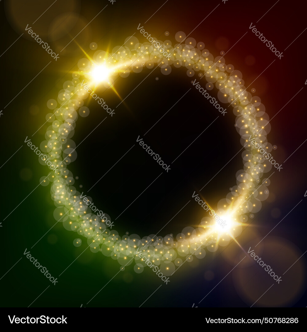 Round gold shiny frame with light bursts Vector Image