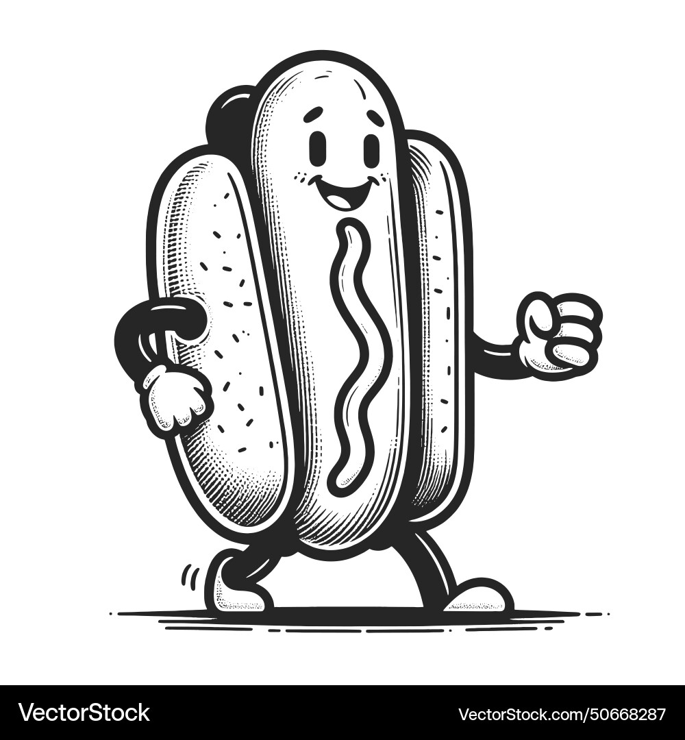 Animated hot dog walking sketch Royalty Free Vector Image