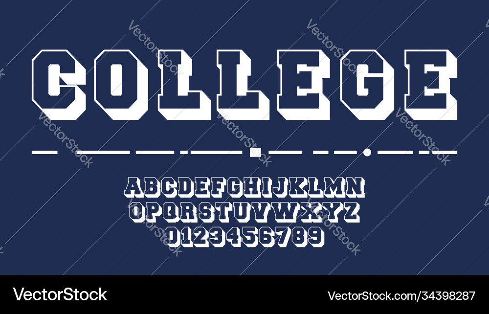 College alphabet template letters and numbers Vector Image