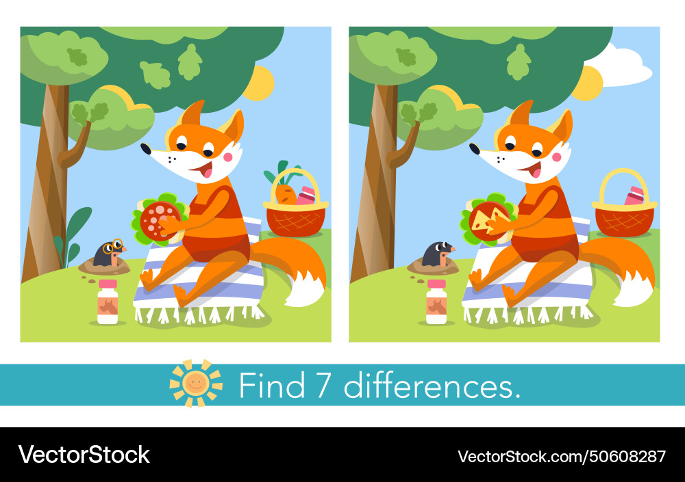 Find 7 differences educational puzzle game Vector Image
