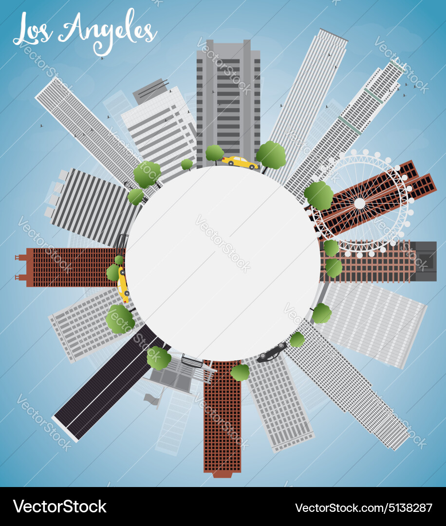 Los angeles skyline with grey buildings Royalty Free Vector