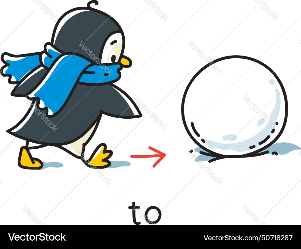 Preposition of movement penguin goes to the snow Vector Image