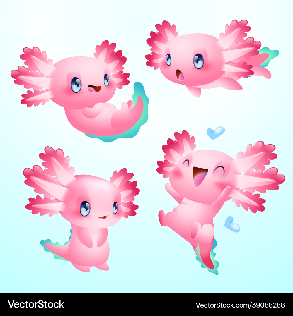 Cute axolotl set salamander Royalty Free Vector Image