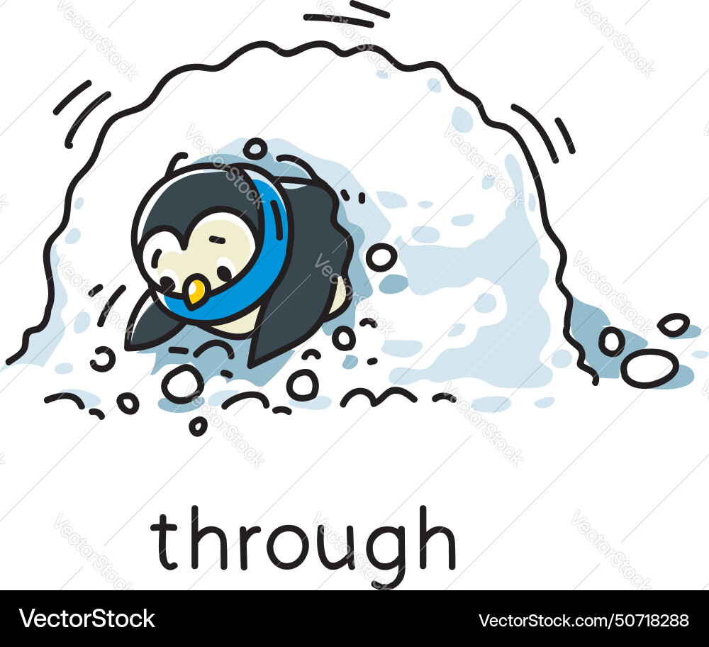 Preposition penguin climb through a snowdrift Vector Image