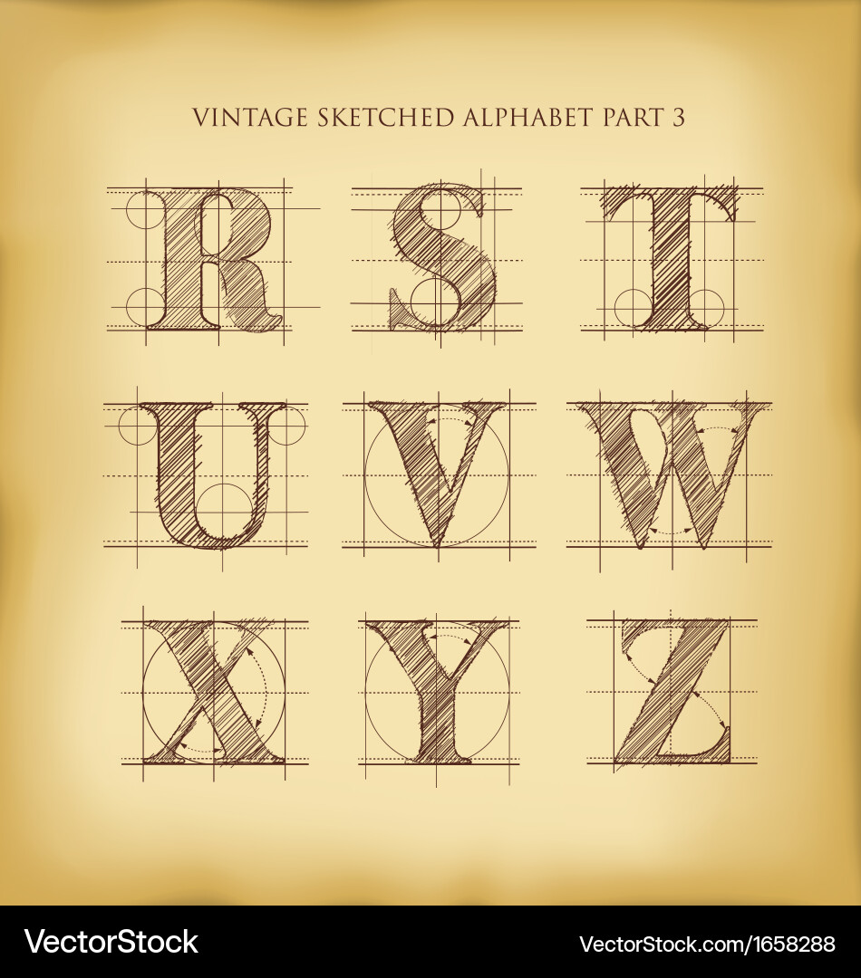 Vintage sketched alphabet set 3 Royalty Free Vector Image