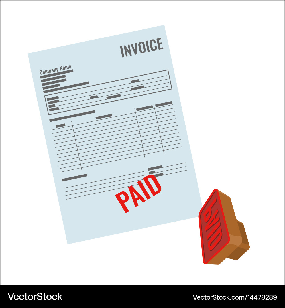 Invoice bill with red paid stamp close-up Vector Image