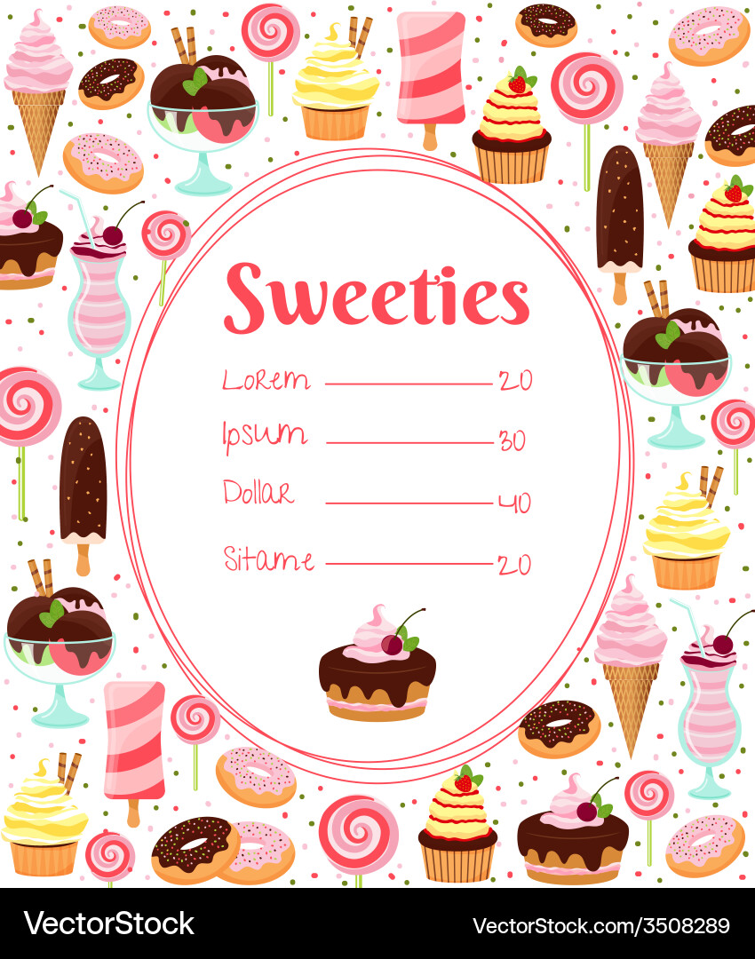 Sweets menu or price list template Royalty Free Vector Image