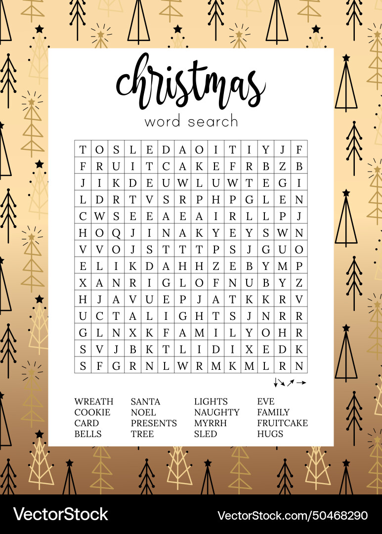Christmas word search puzzle Royalty Free Vector Image