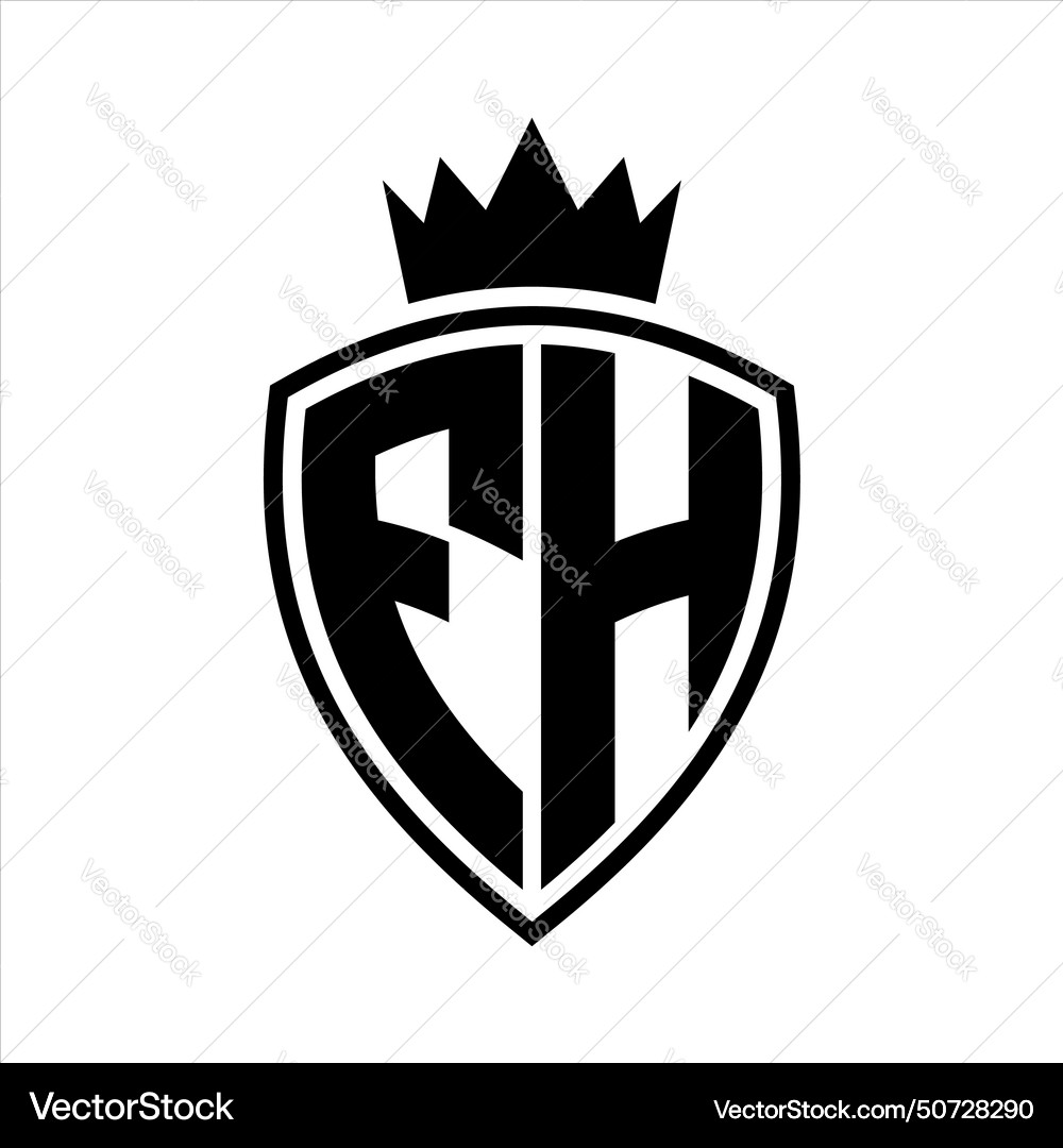 Fh letter monogram shield and crown outline shape Vector Image