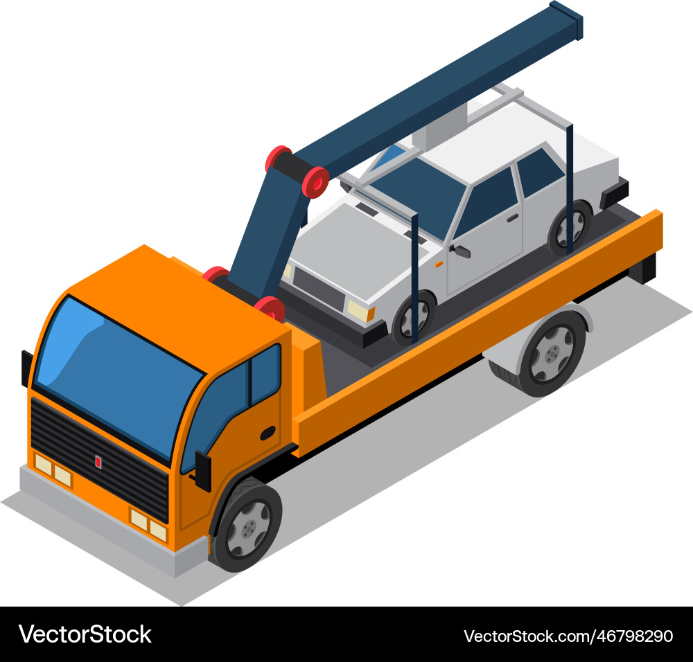 Isometric Tow Truck with Car Royalty Free Vector Image