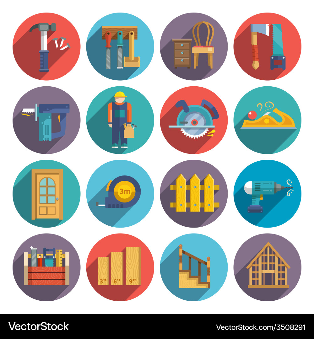 Carpentry icons flat Royalty Free Vector Image