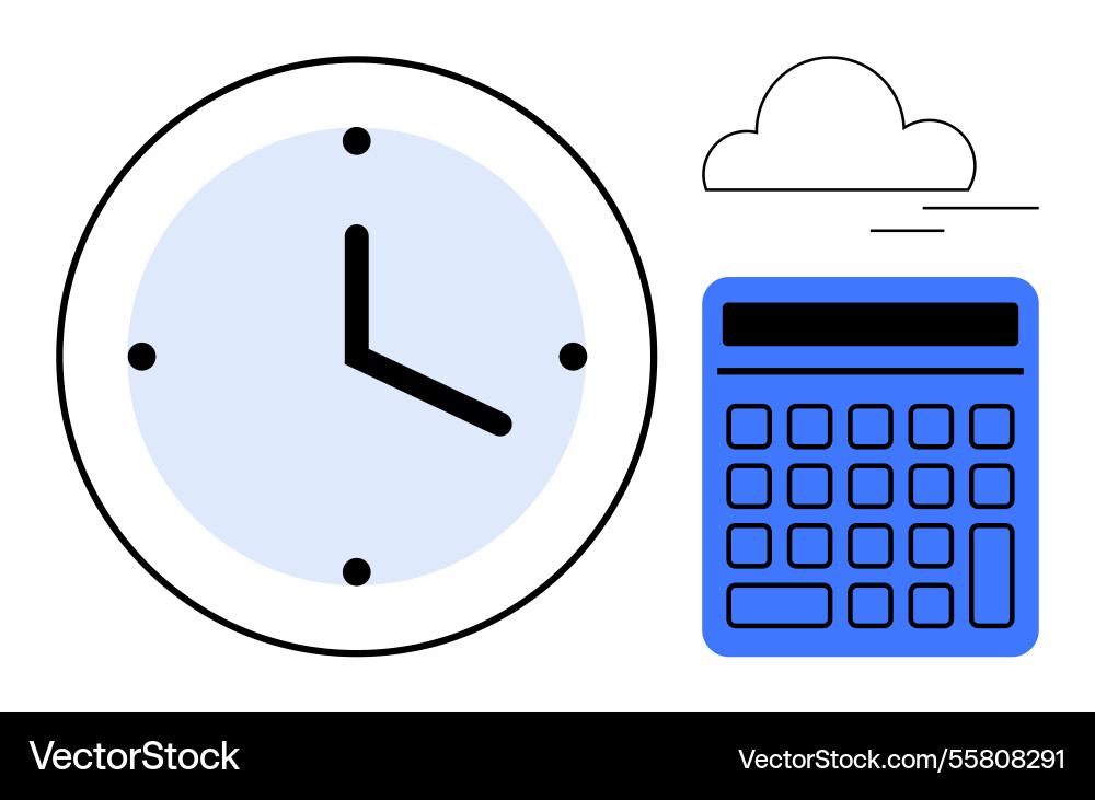 Clock calculator and cloud representing time Vector Image