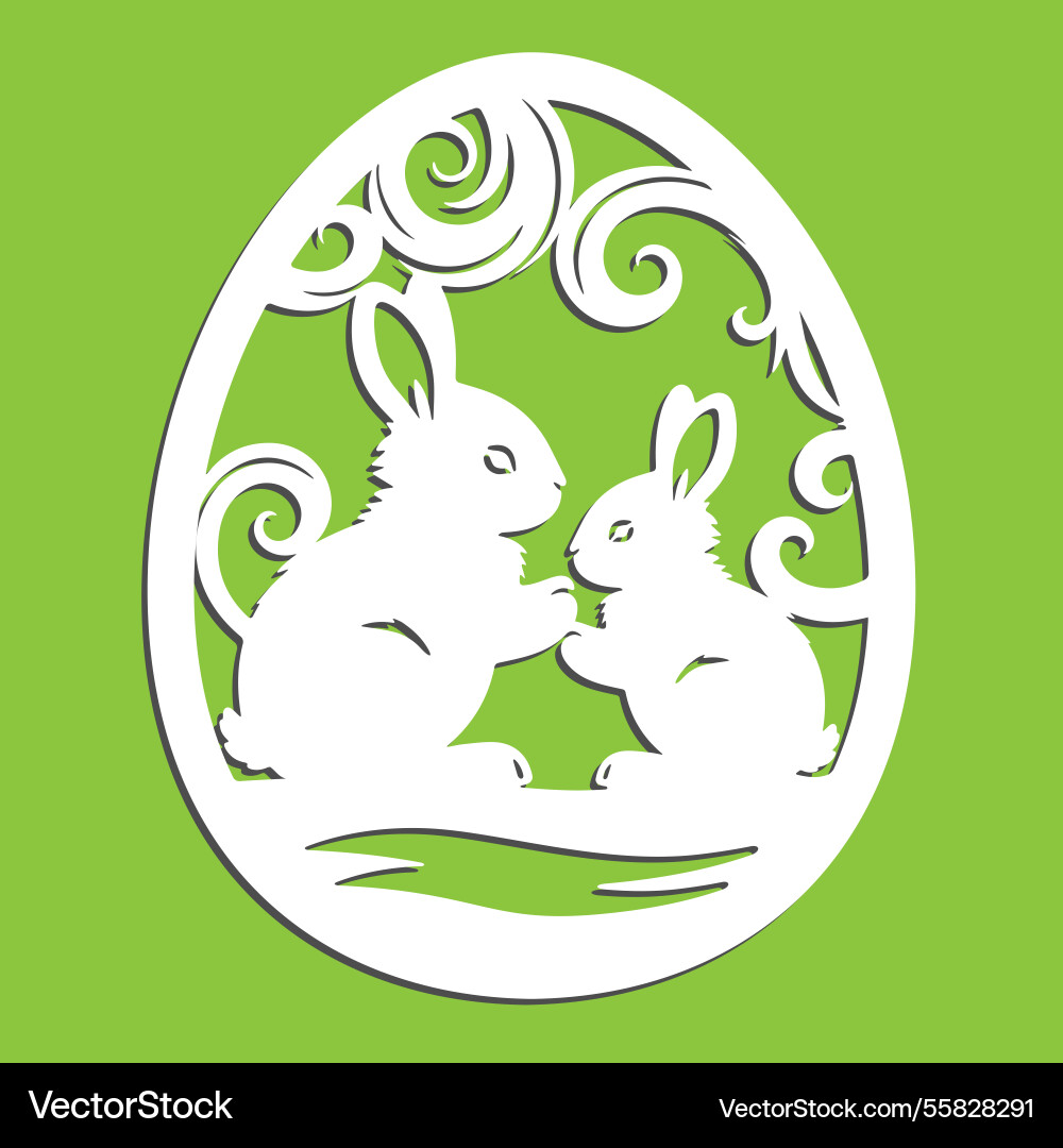 Easter egg design with 2 bunny and pattern Vector Image