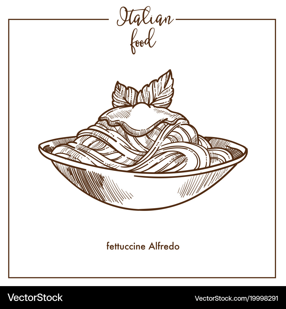 Fettuccine alfredo pasta sketch icon Royalty Free Vector