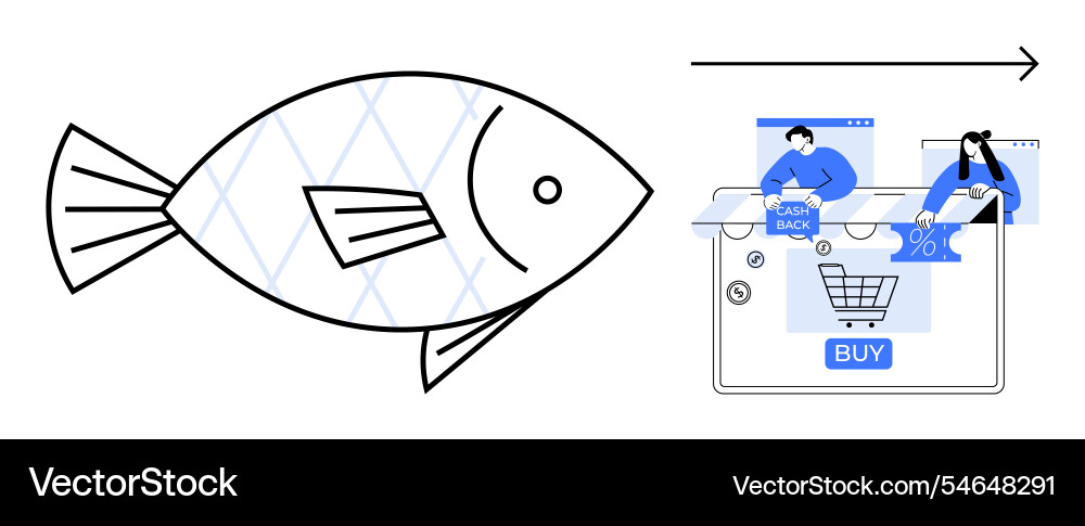 Fish transforming into online shopping Royalty Free Vector