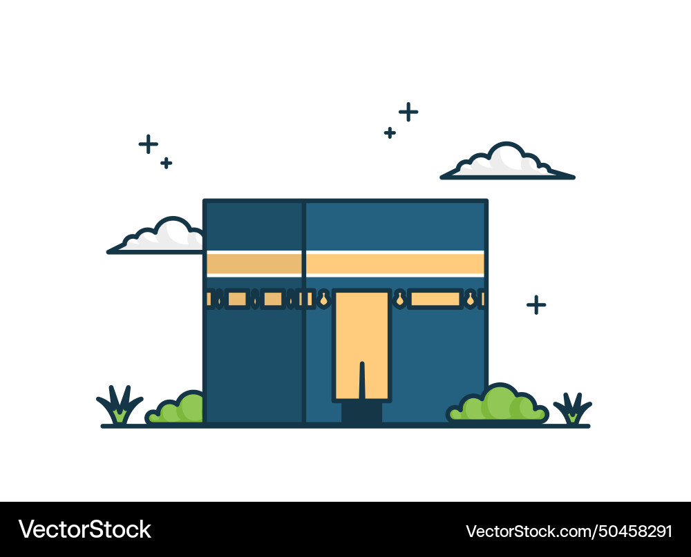 Flat outline modern kaaba Royalty Free Vector Image