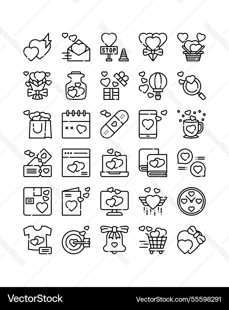 Heart love line icon set Royalty Free Vector Image