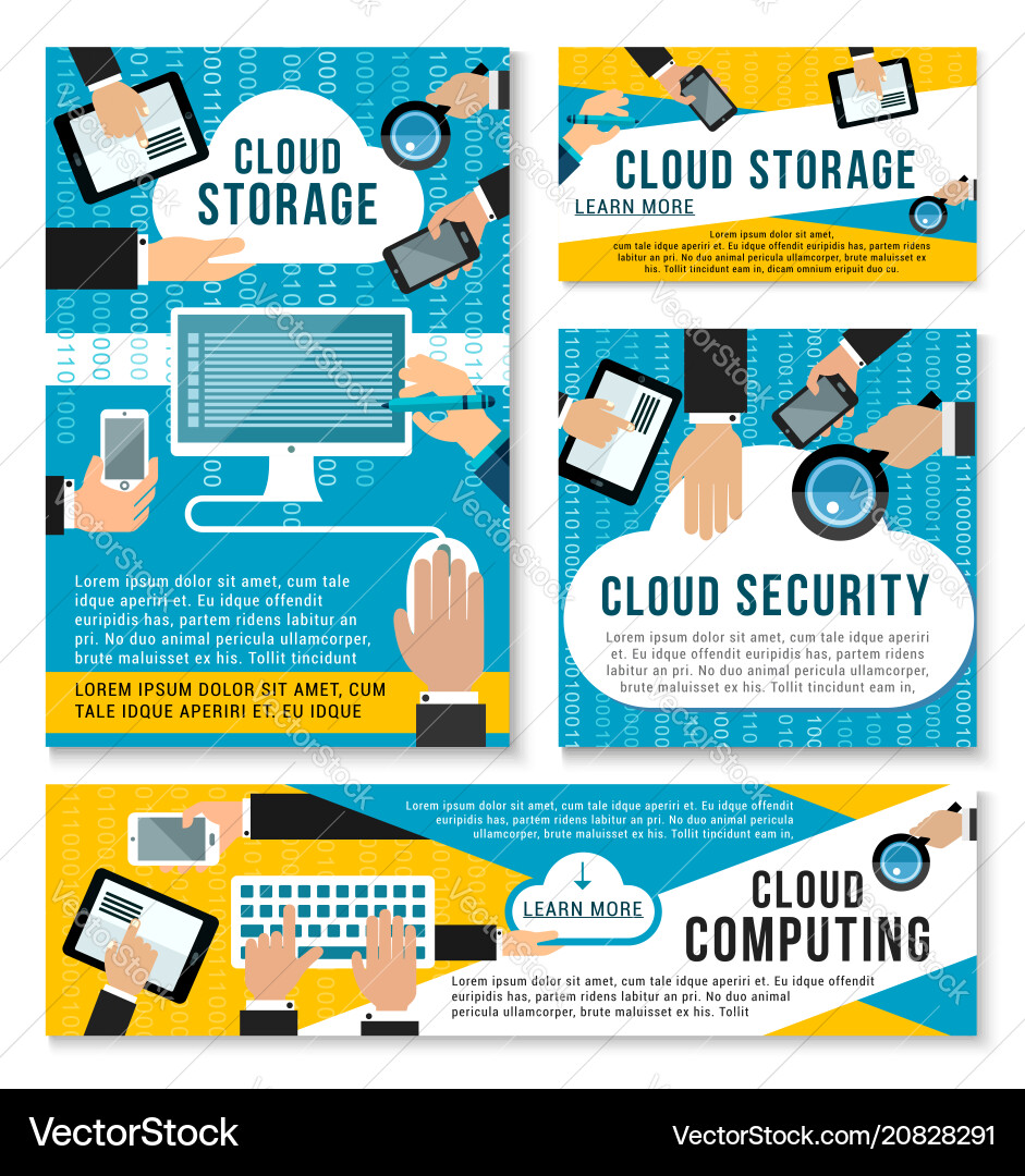 Internet cloud storage technology posters Vector Image
