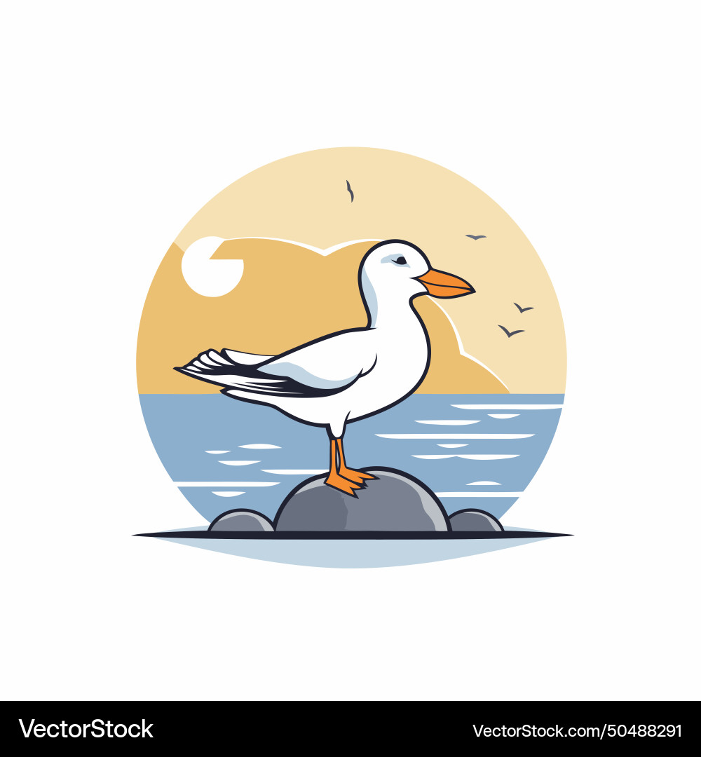 Seagull on the seashore in flat style Royalty Free Vector