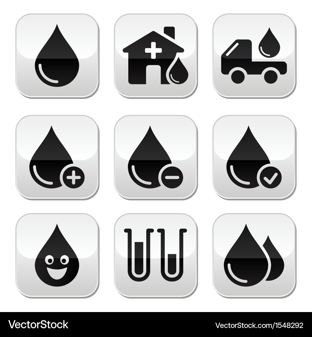Blood donation buttons set Royalty Free Vector Image