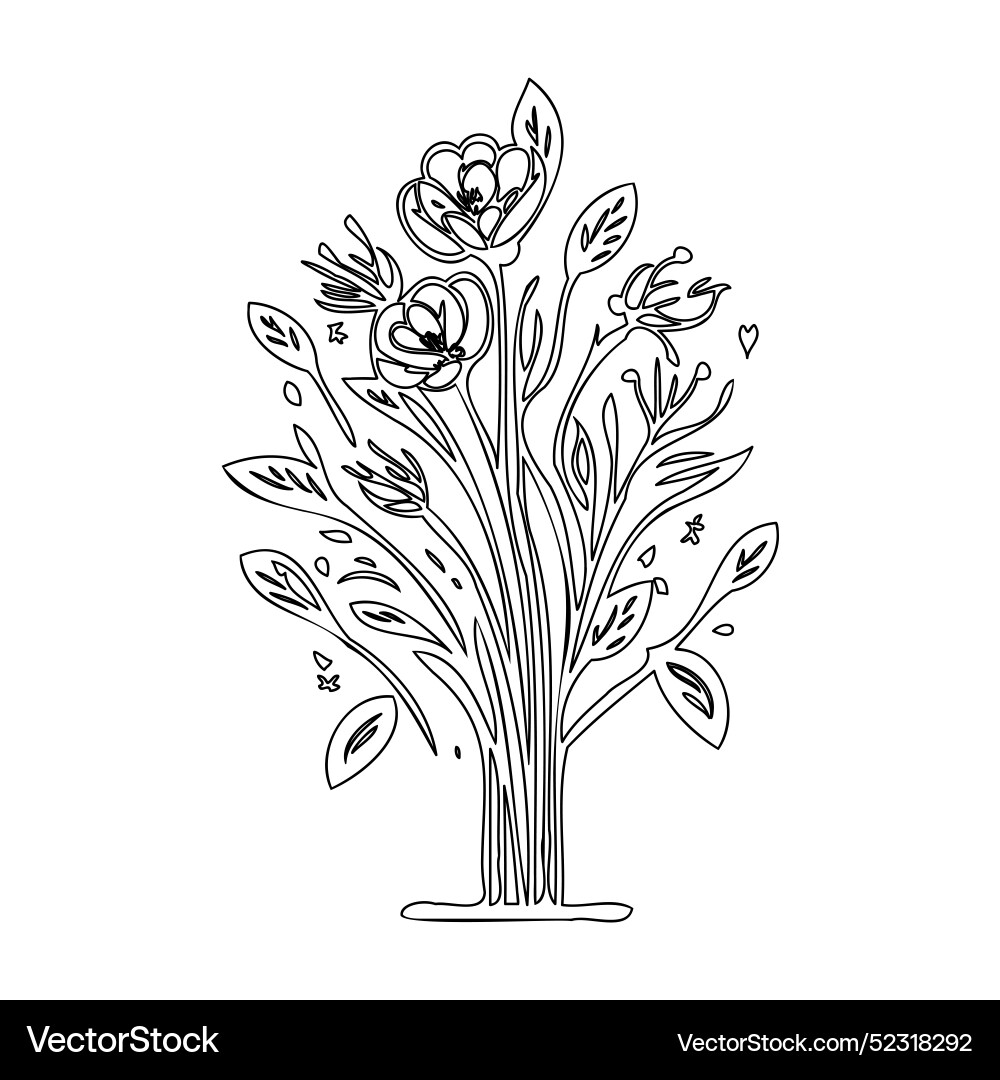 Bouquet flower outline sketch Royalty Free Vector Image