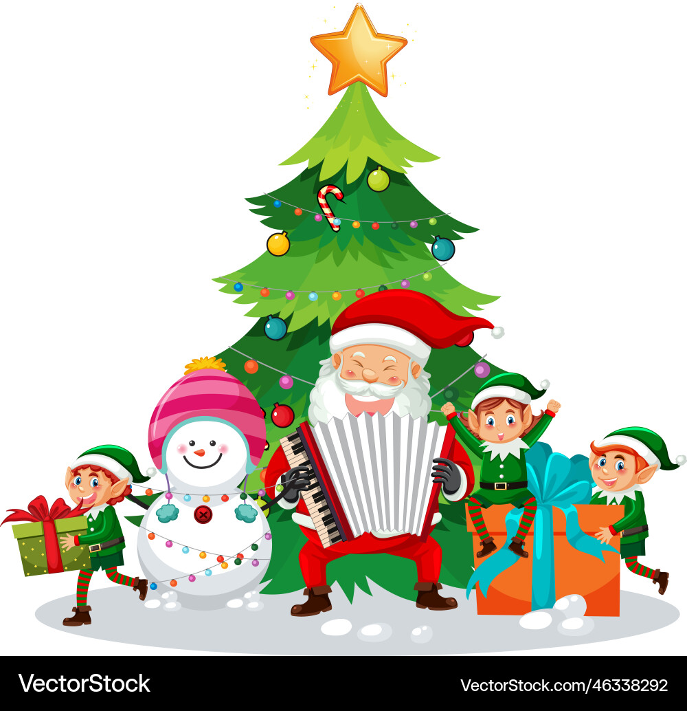 Christmas tree with santa claus and elves Vector Image