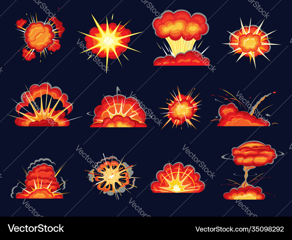 Explosion blasts bomb burst comic boom cartoon Vector Image