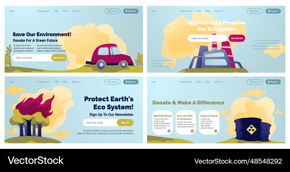 Landing banner set for save environment concept Vector Image