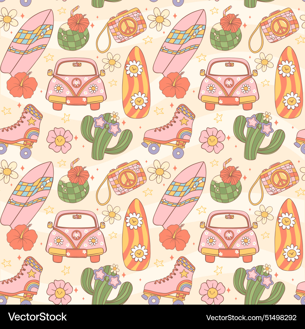 Retro summer vibe seamless pattern playful groovy Vector Image