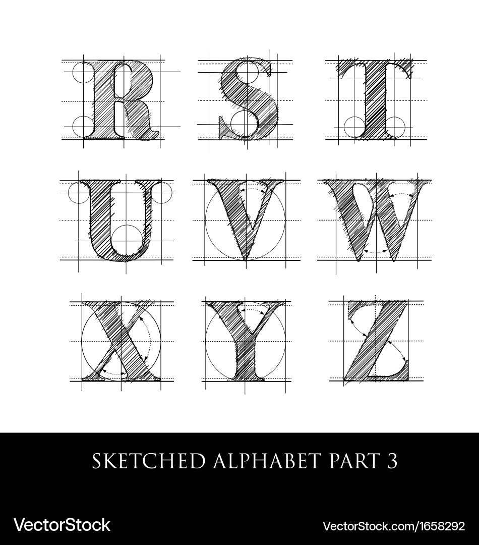 Sketched diagram alphabet set 3 Royalty Free Vector Image