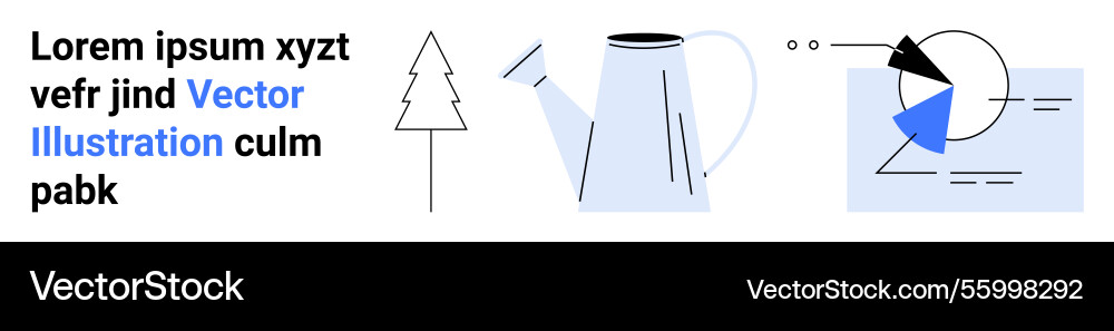 Watering can tree outline and pie chart Royalty Free Vector