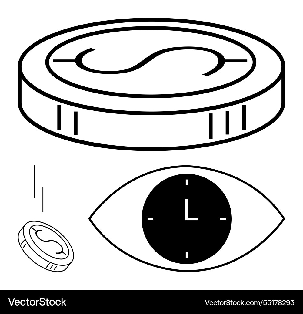Coin with yin-yang symbol dropping motion lines Vector Image