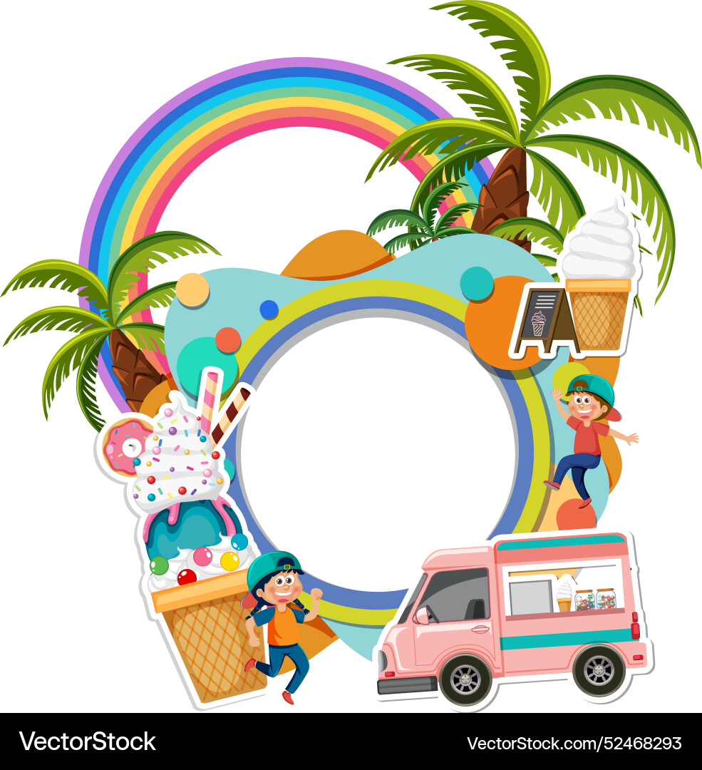Colorful frame with ice cream and palm trees Vector Image