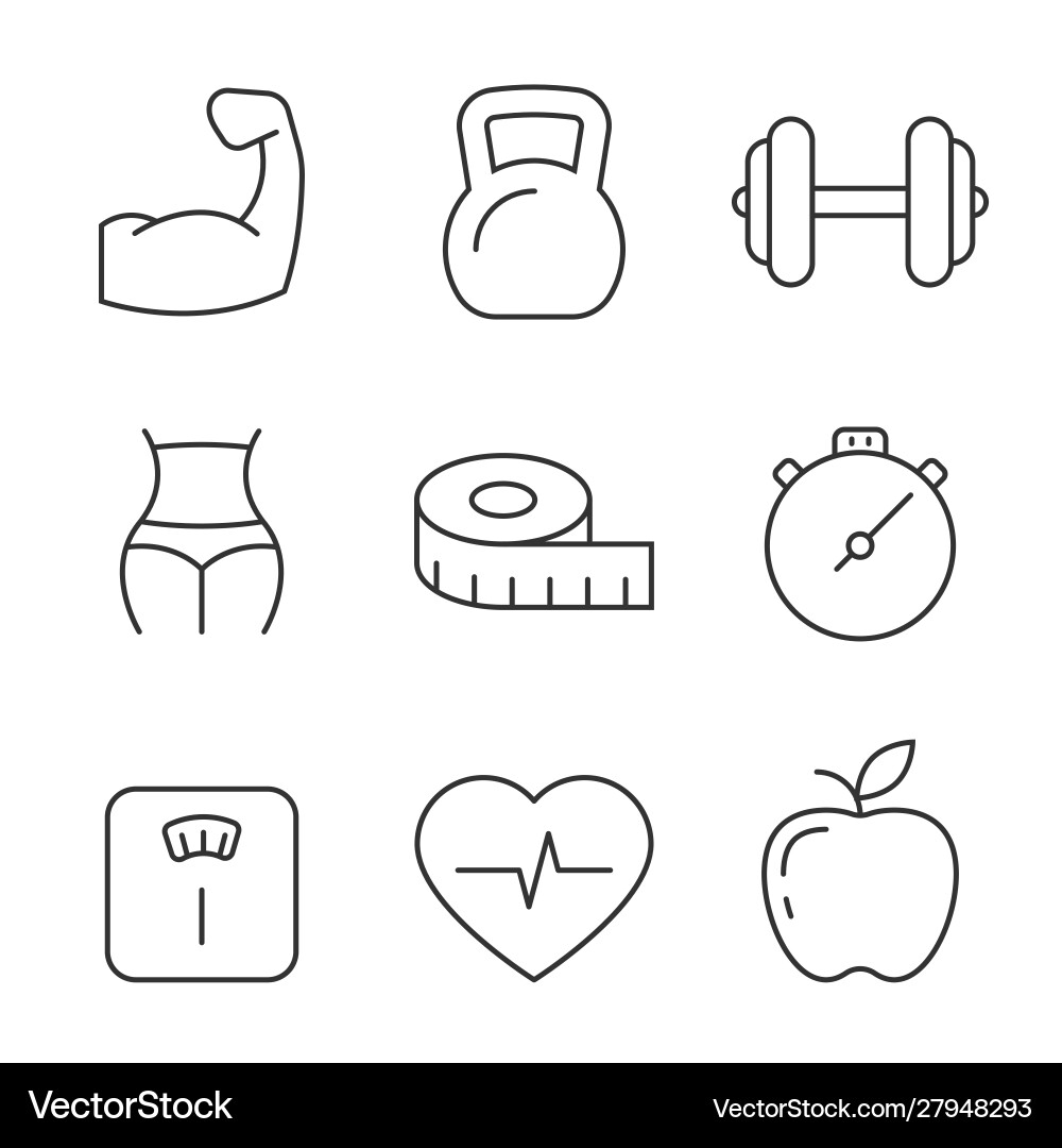 Fitness and gym line icons on white background Vector Image