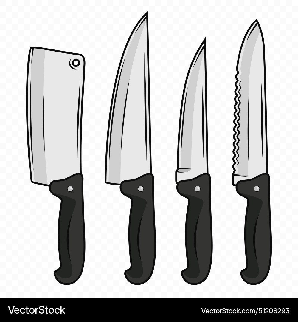 Kitchen knife icon set isolated various Royalty Free Vector