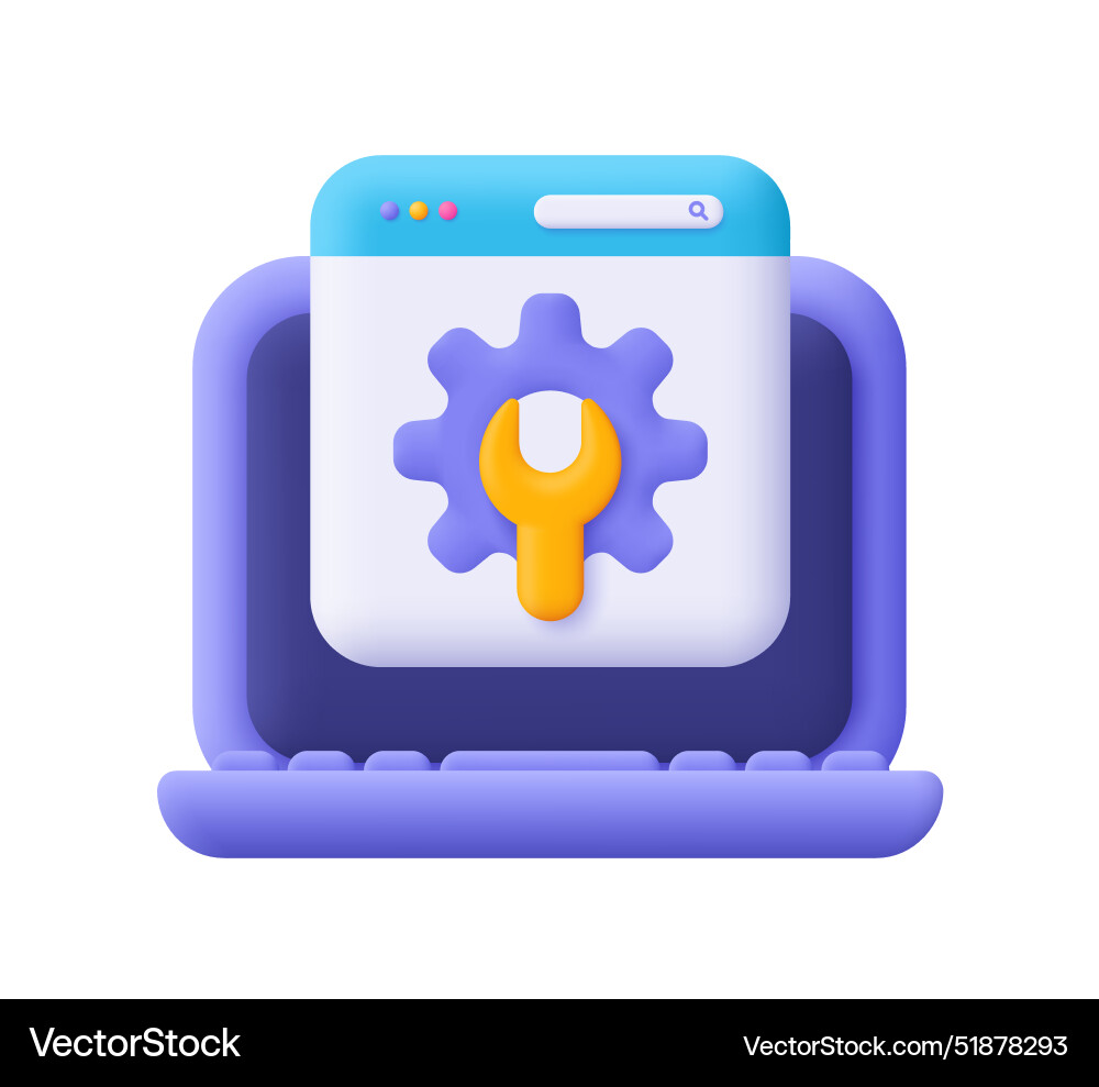 Laptop webpage browser with gear and wrench Vector Image