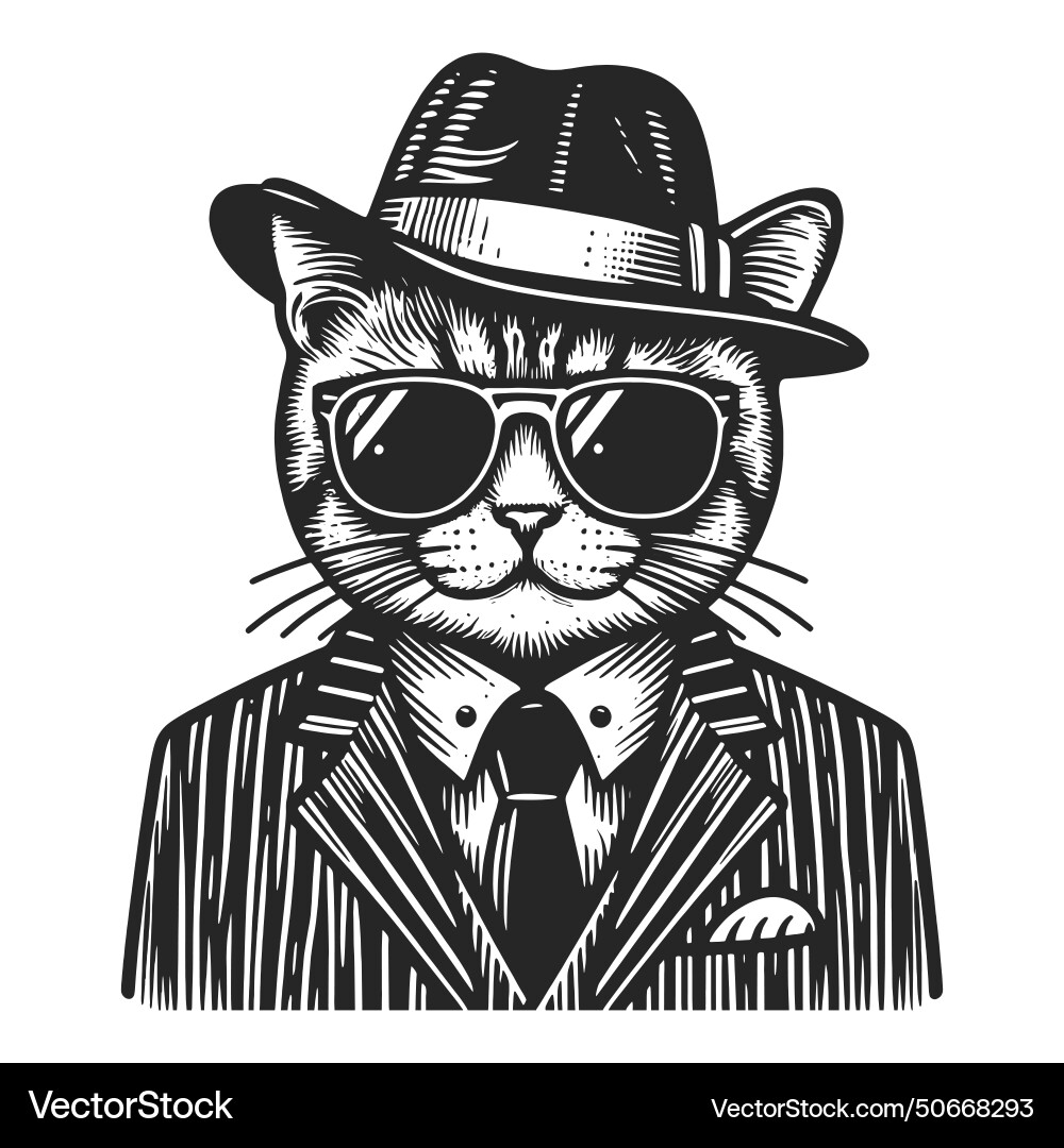 Mafia cat suit sketch Royalty Free Vector Image
