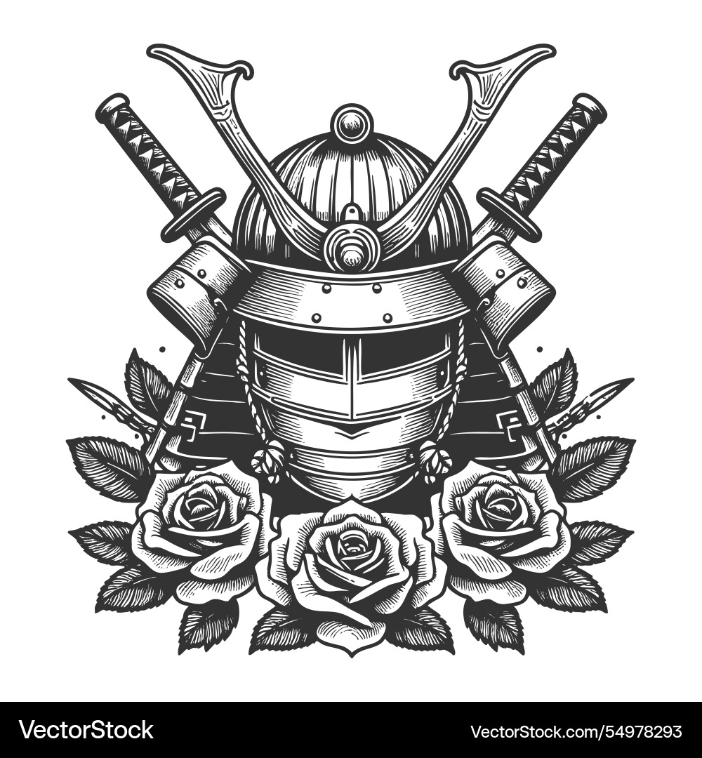 Medieval knight helmet with roses engraving Vector Image