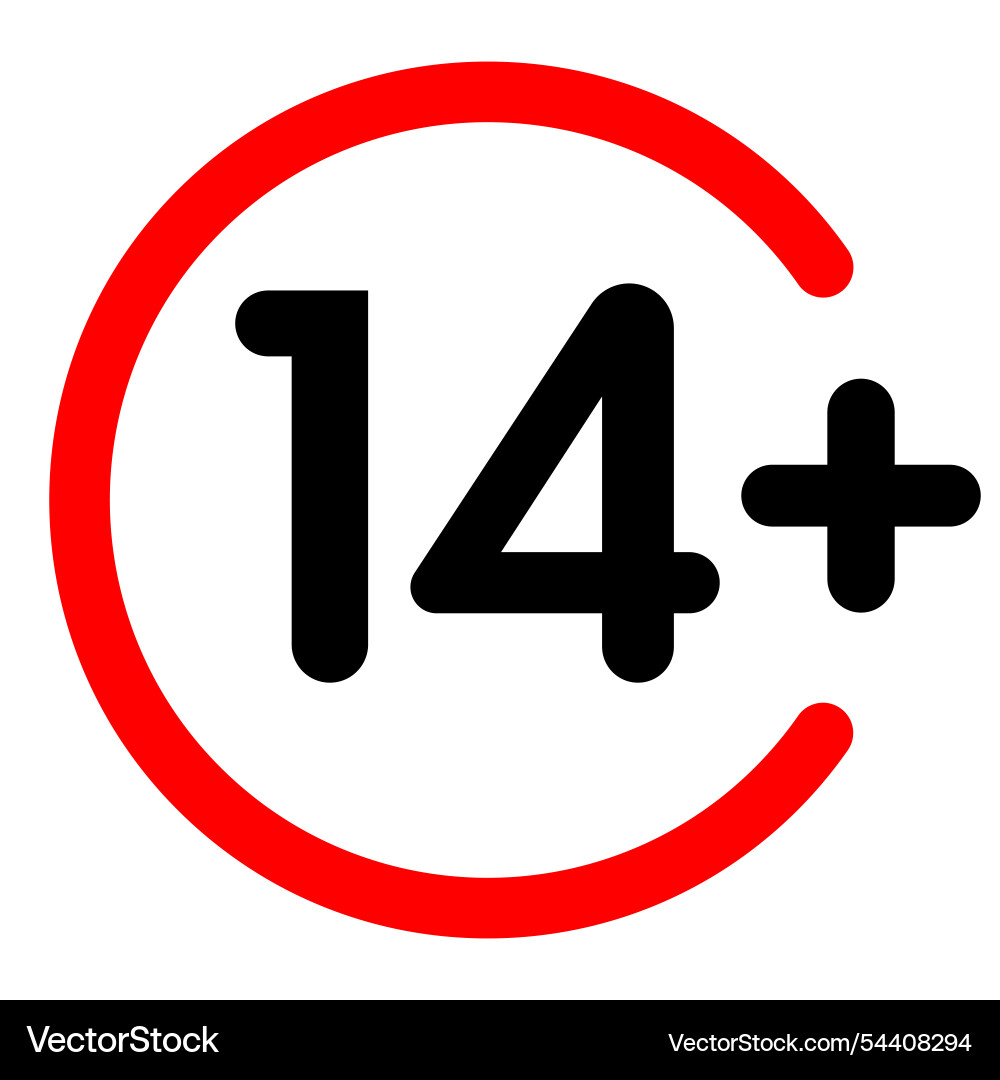 Age limit sign color style restriction 14 plus Vector Image