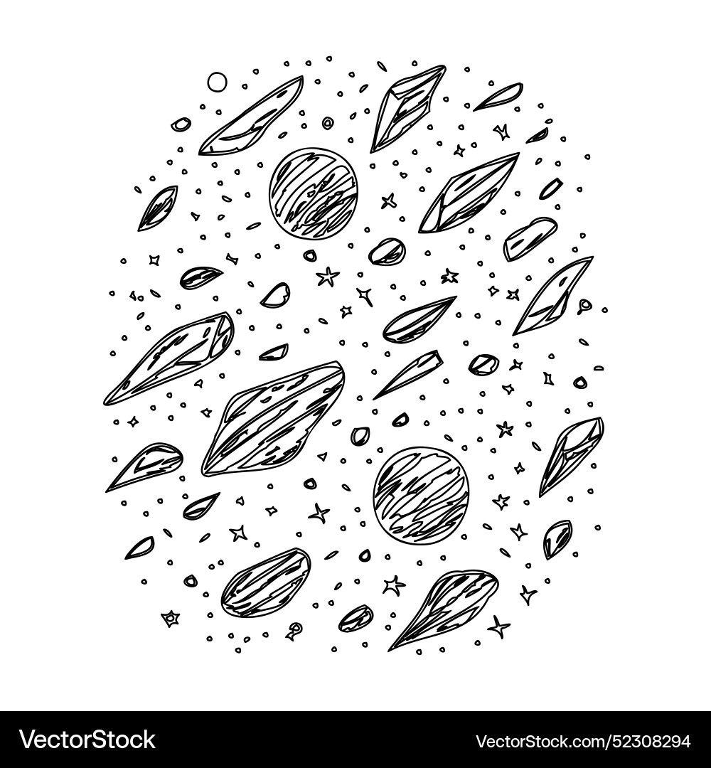 Asteroids outline sketch Royalty Free Vector Image