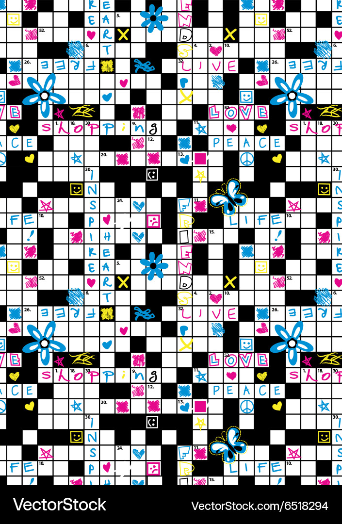 Crossword puzzle repeat pattern with flowers Vector Image