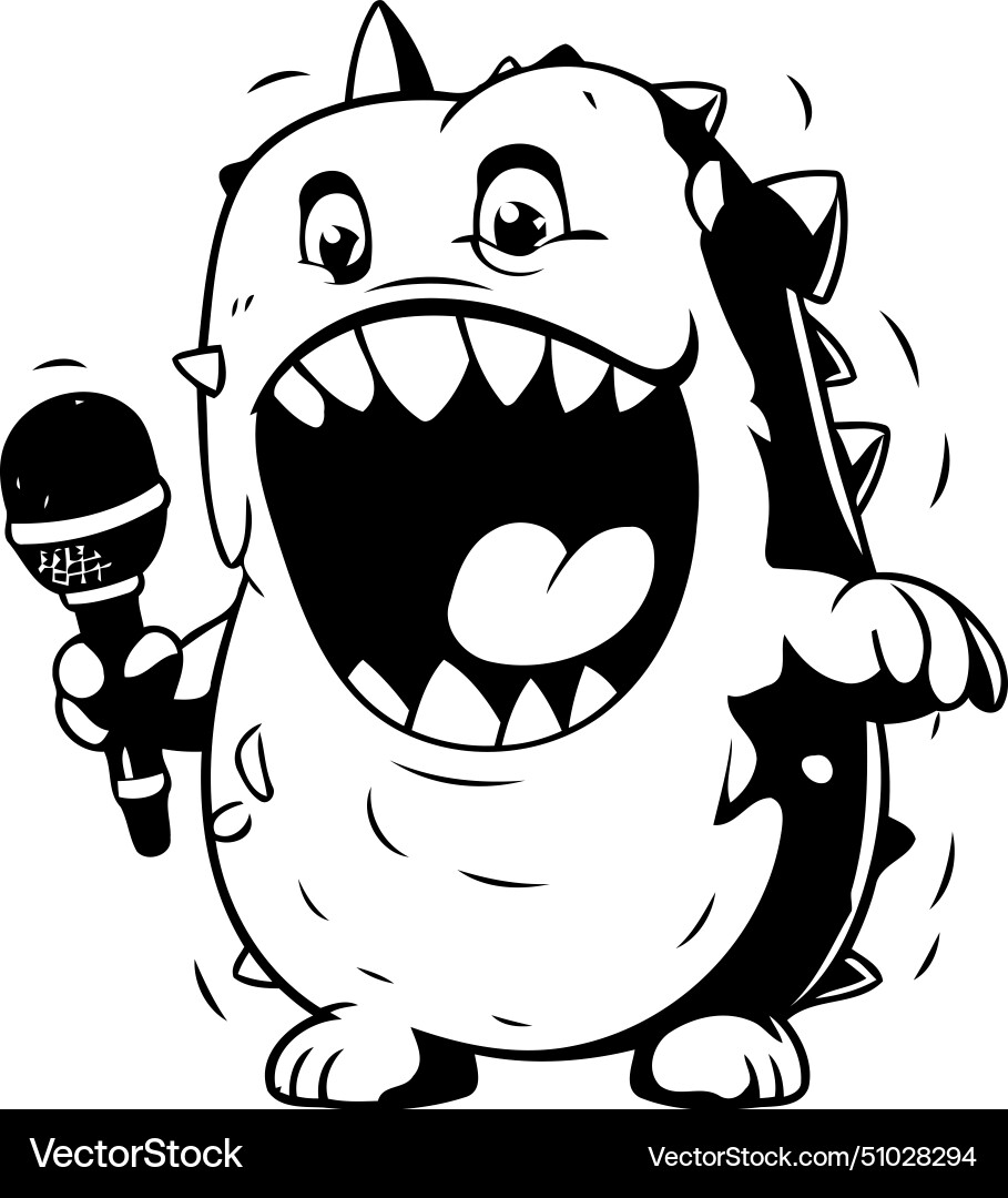 Cute cartoon monster singing karaoke with Vector Image
