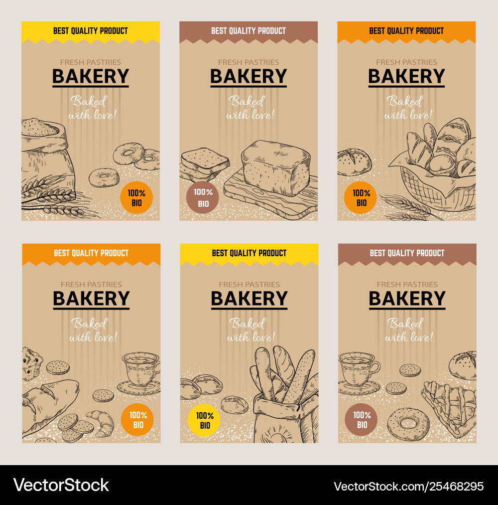 Bakery hand drawn posters vintage bread menu Vector Image