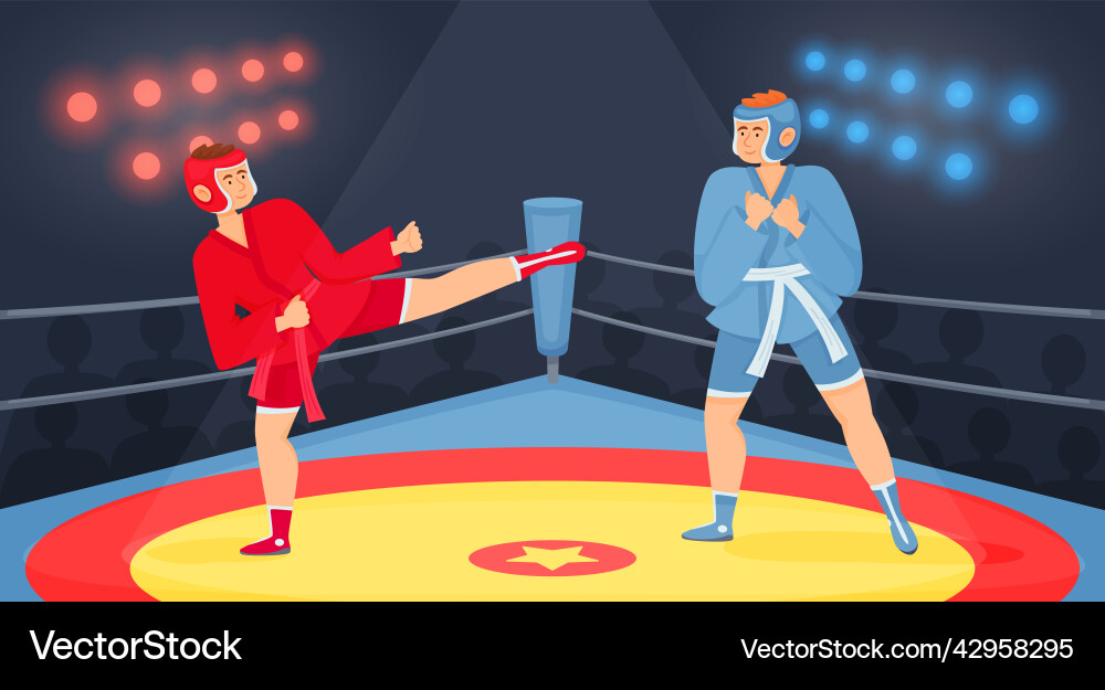 Fighters boxing ring composition Royalty Free Vector Image