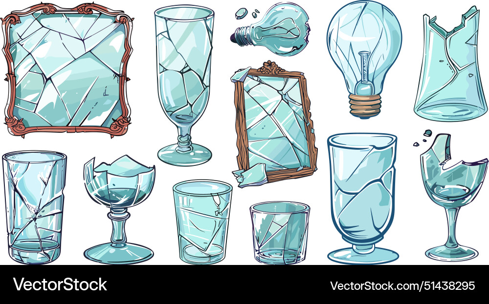 Glass waste cartoon set broken bottle Royalty Free Vector