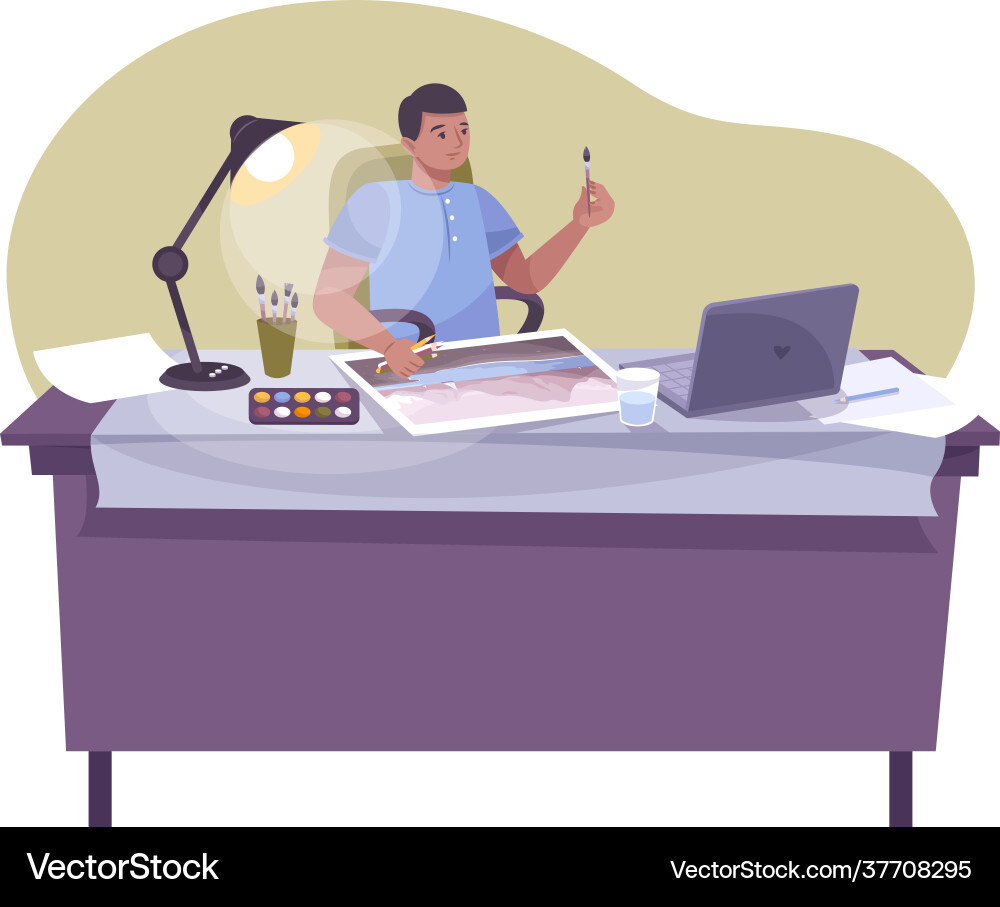 Man learning to draw Royalty Free Vector Image