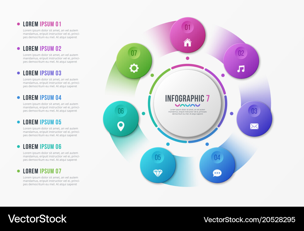 Rotating circle chart template with 7 options Vector Image