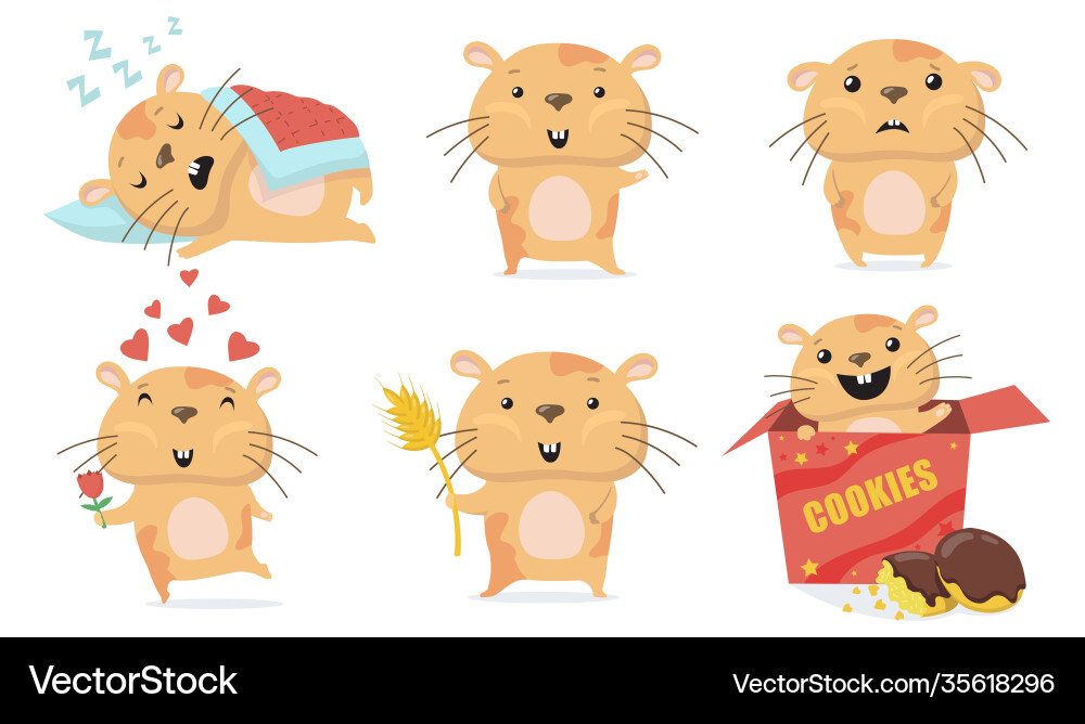 Adorable hamster set Royalty Free Vector Image