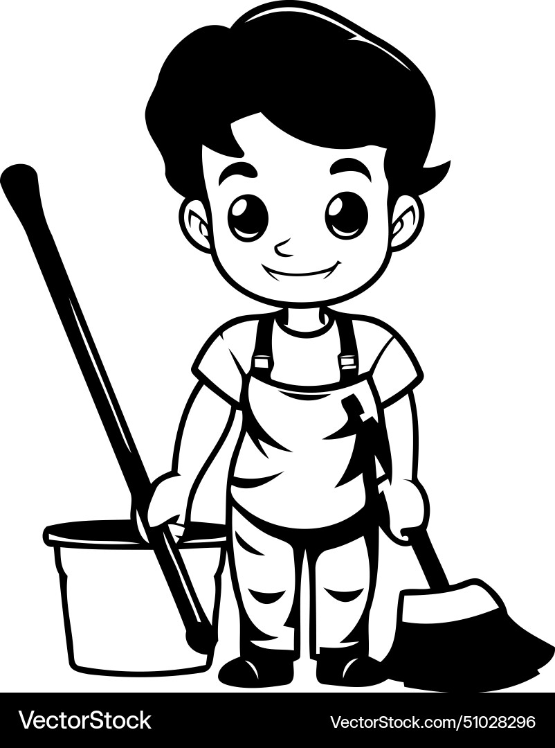 Cute boy cleaning the house service Royalty Free Vector