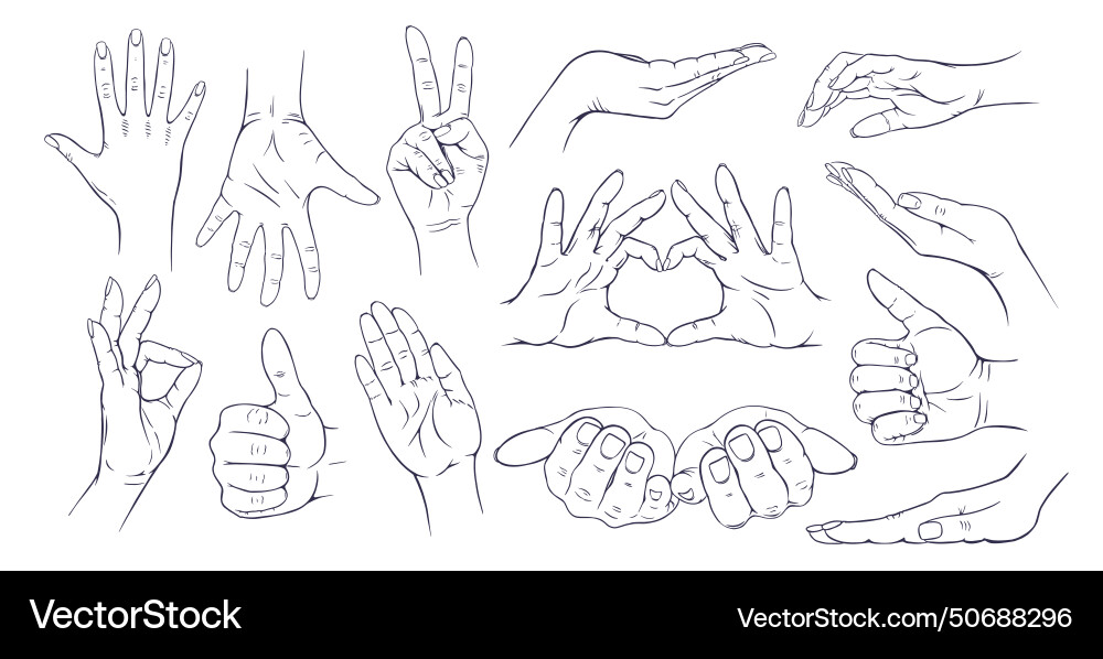 Hand gestures sketch set Royalty Free Vector Image